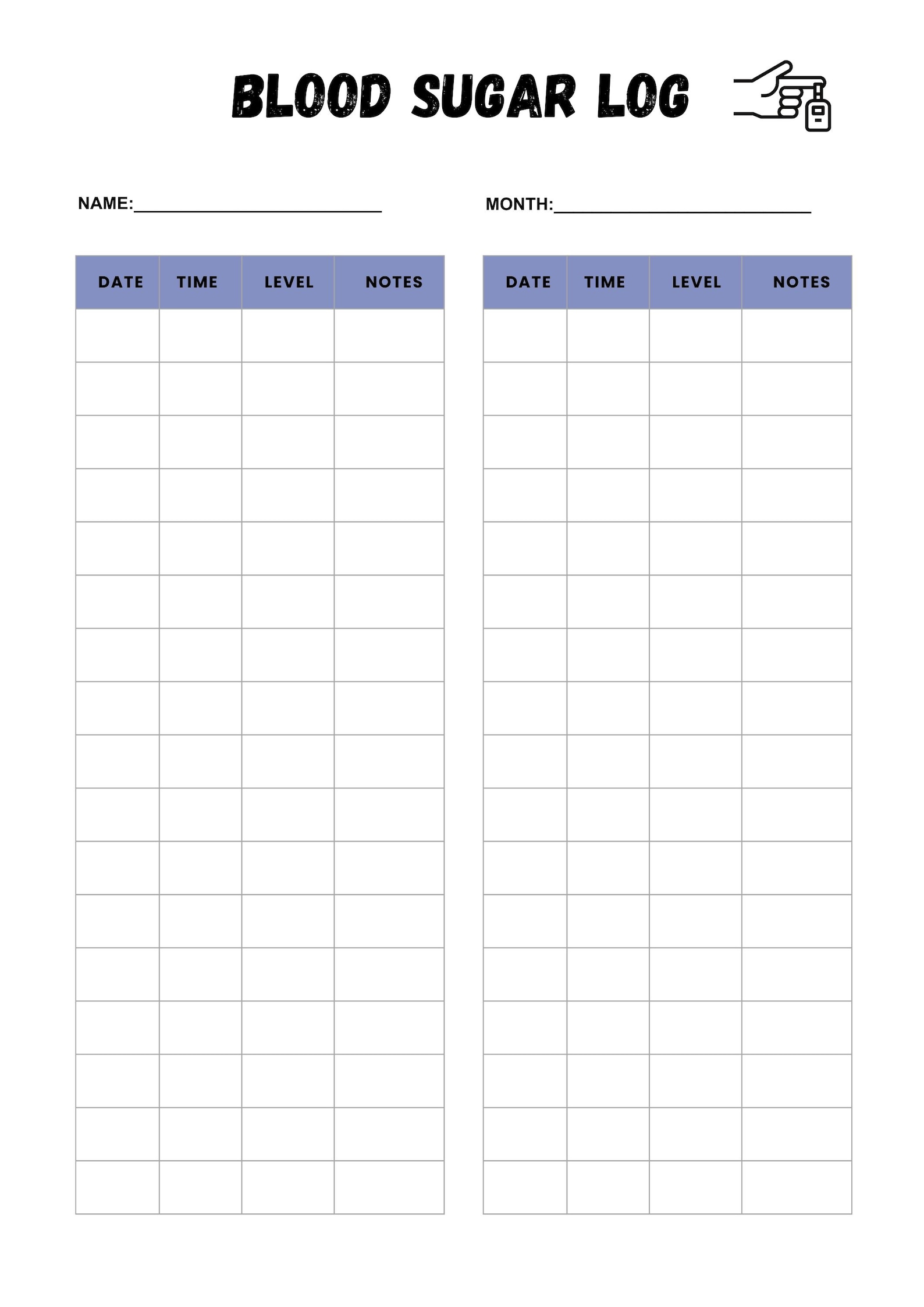 Blood Sugar Tracker, Diabetic Log, Printable Blood Sugar Log, Blood ...