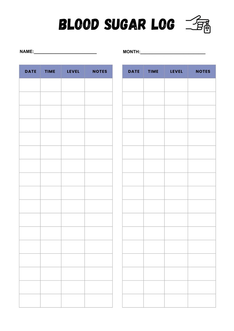 Blood Sugar Tracker, Diabetic Log, Printable Blood Sugar Log, Blood ...