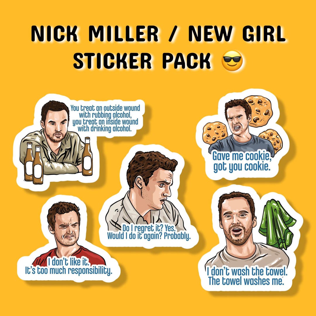 Nick Miller Stickers - Sold Separately or as a Pack - New Girl Stickers ...