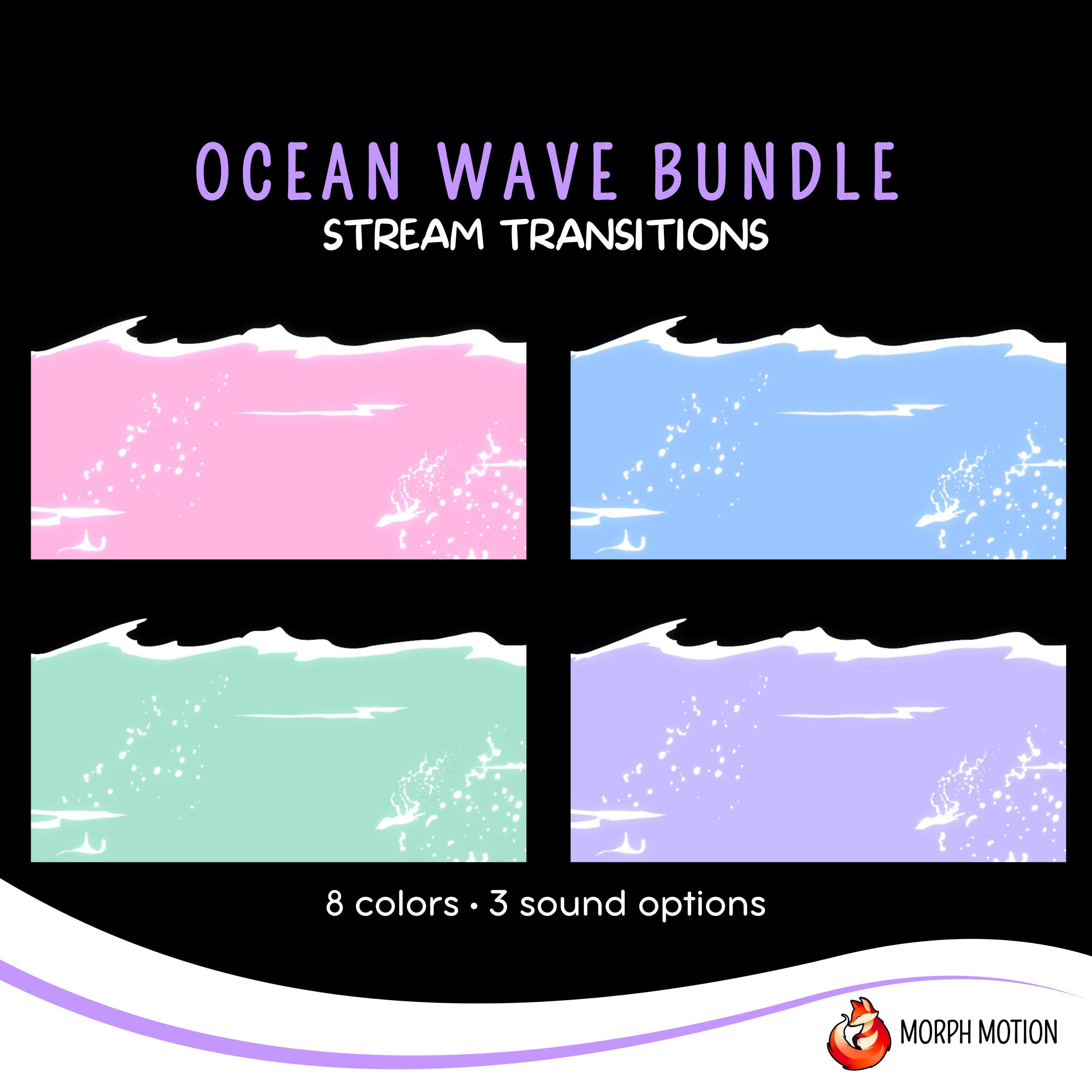 Ocean Wave Transition Bundle, Twitch Stinger Sea Waves, Animated Pastel ...