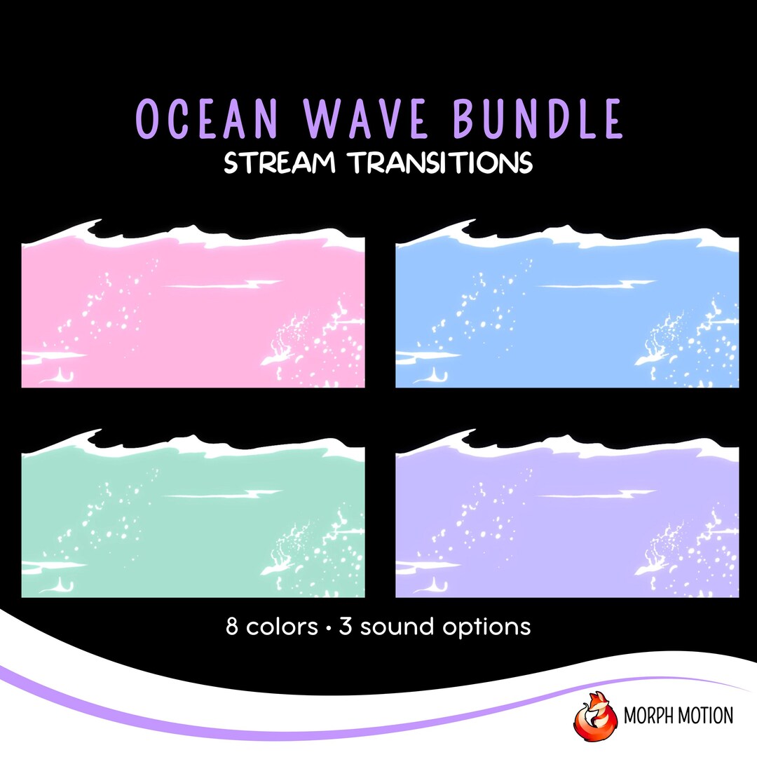 Ocean Wave Transition Bundle, Twitch Stinger Sea Waves, Animated Pastel ...