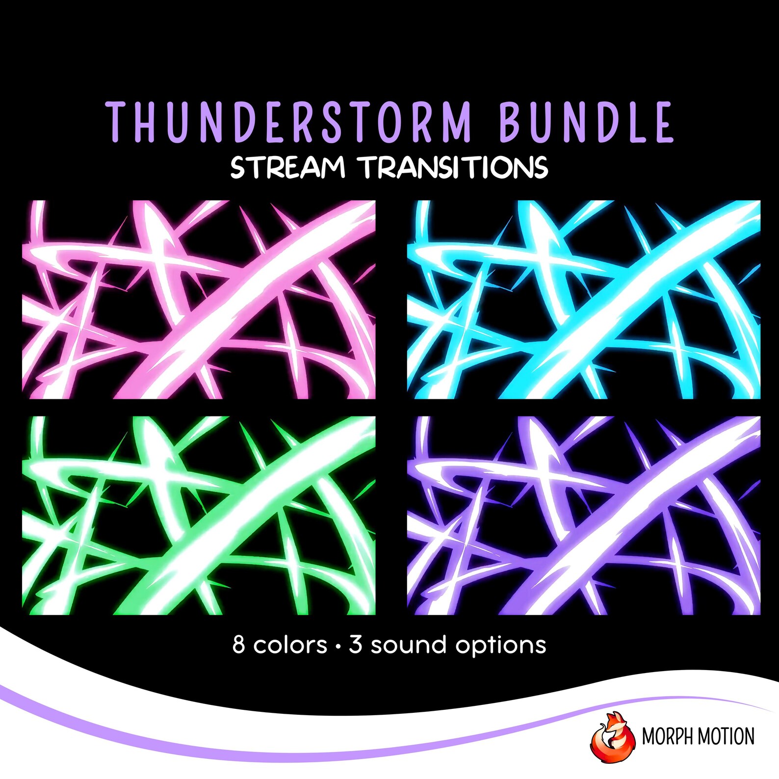 Thunderstorm Transition Bundle, Twitch Stinger Lightning, Animated Neon ...
