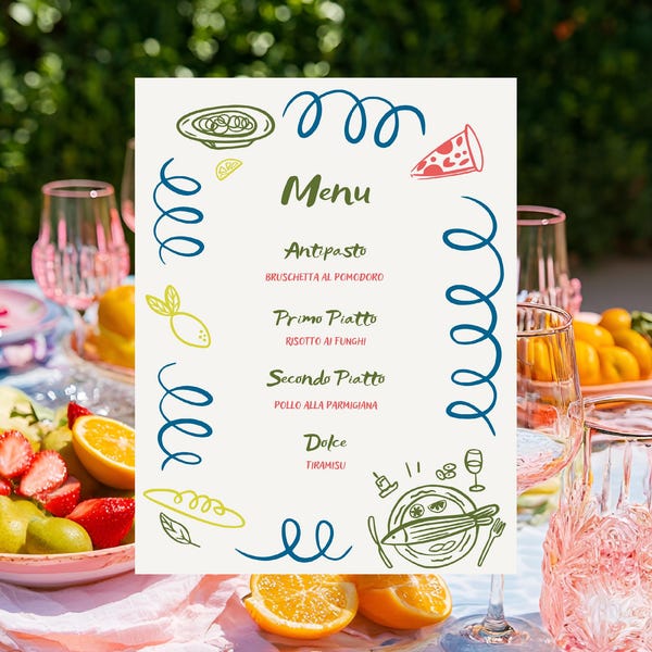 Italian Menu Template Editable Canva Menu for Pizza & Pasta Party ...