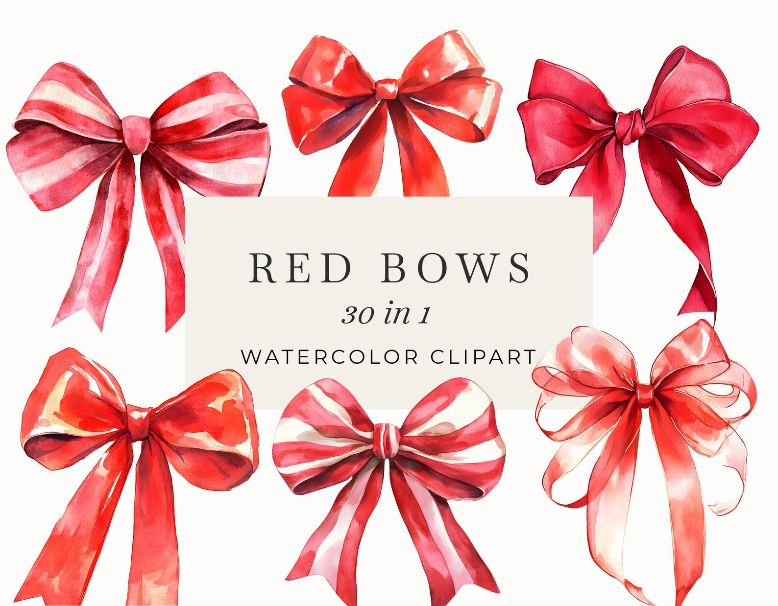 Red Bow Clipart | Striped and Polka Dot Ribbon PNG | Watercolor Girly ...