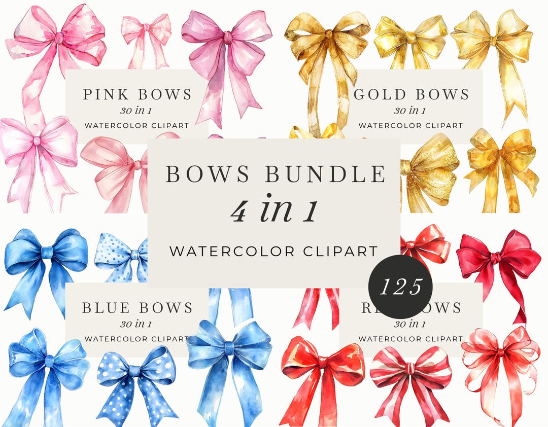 Bow Clipart Bundle | Pink & Glitter Gold Ribbon, Red, Pink PNG ...