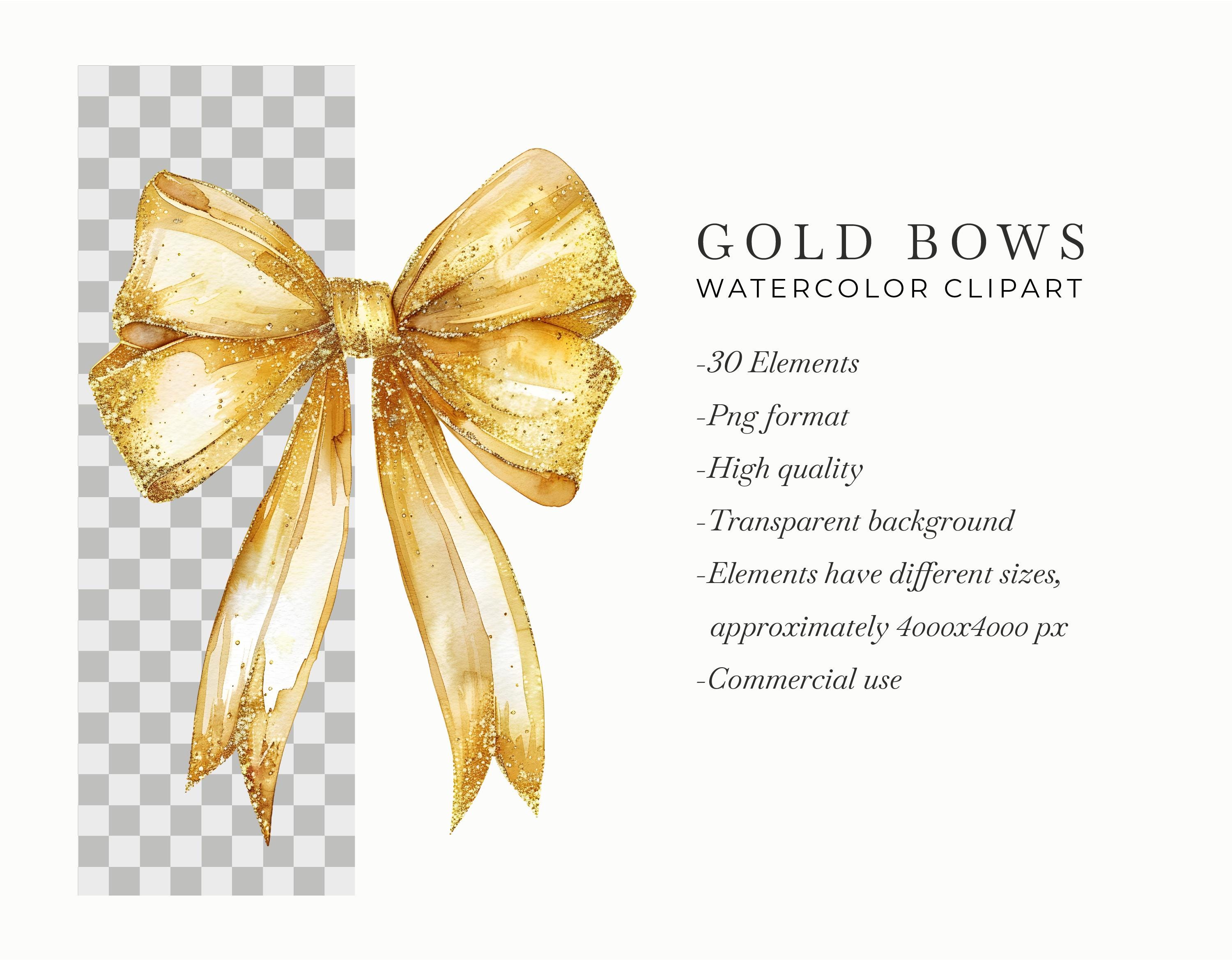Gold Bow Clipart | Watercolor Bows & Ribbons | Yellow Girly Clipart PNG ...