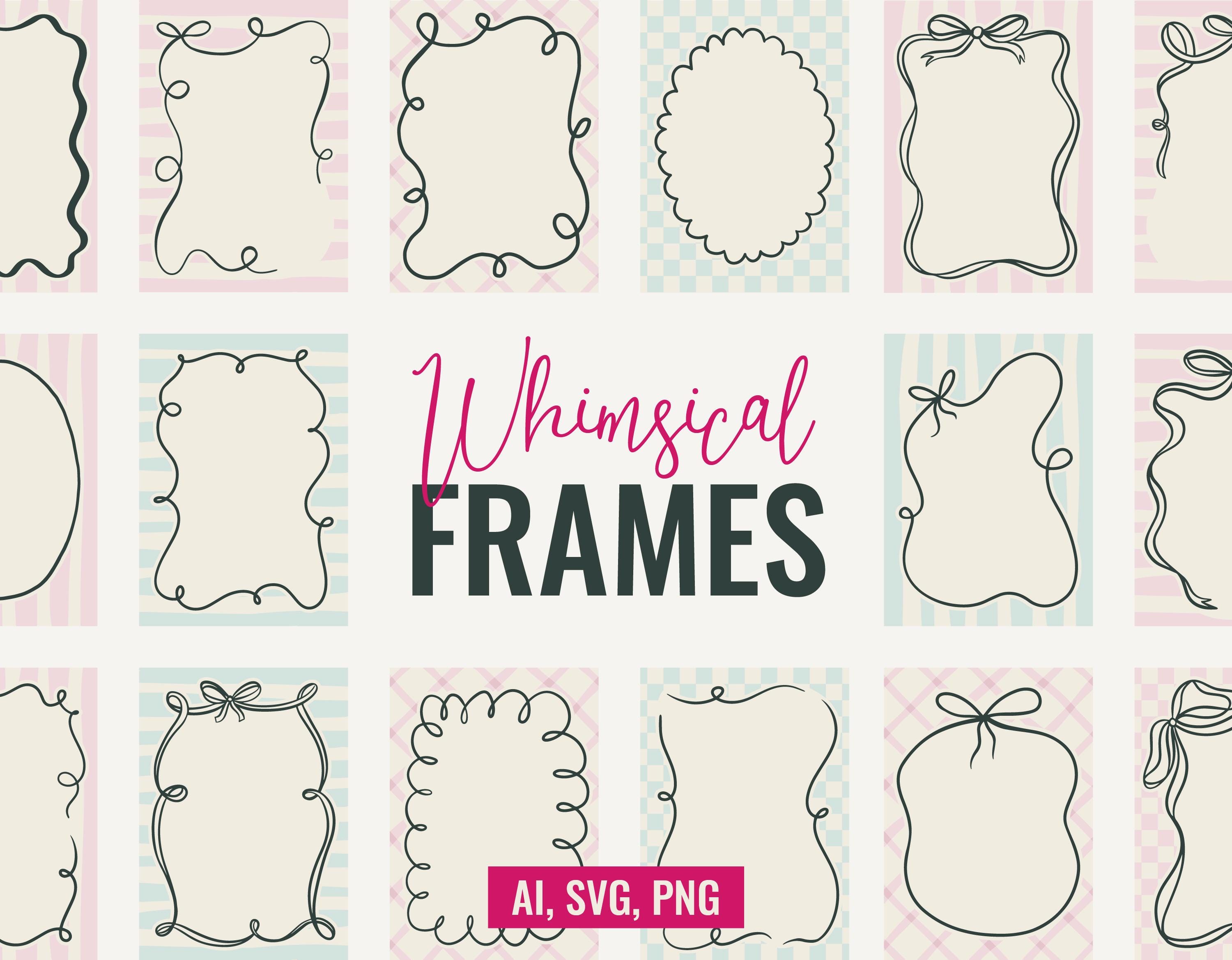 Whimsical Frames SVG | Wavy Hand-drawn Border, Coquette Bow Frame ...