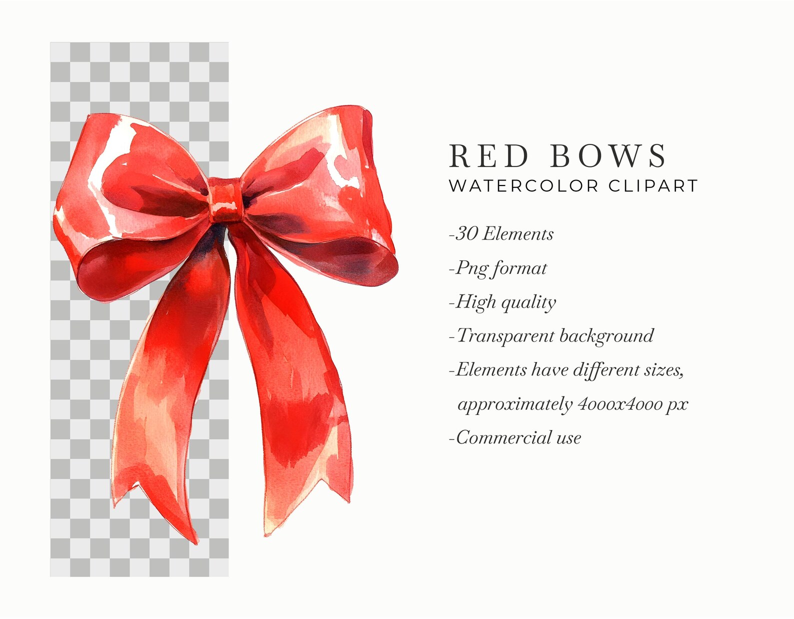 Red Bow Clipart | Striped and Polka Dot Ribbon PNG | Watercolor Girly ...