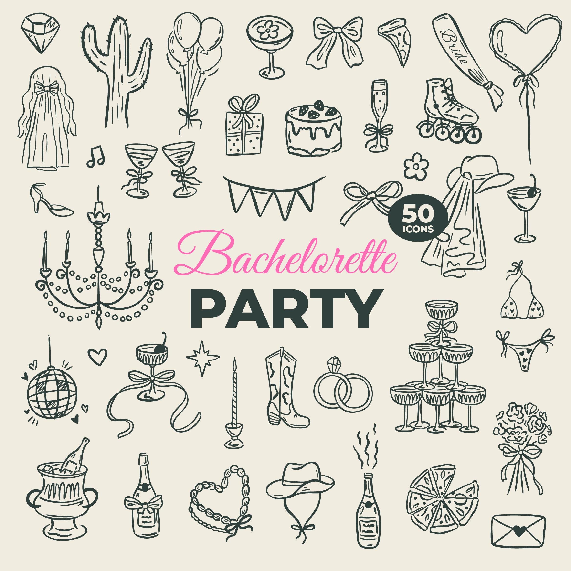 Bachelorette Party Clipart Bundle | Coquette Wedding Doodles, Cowgirl ...