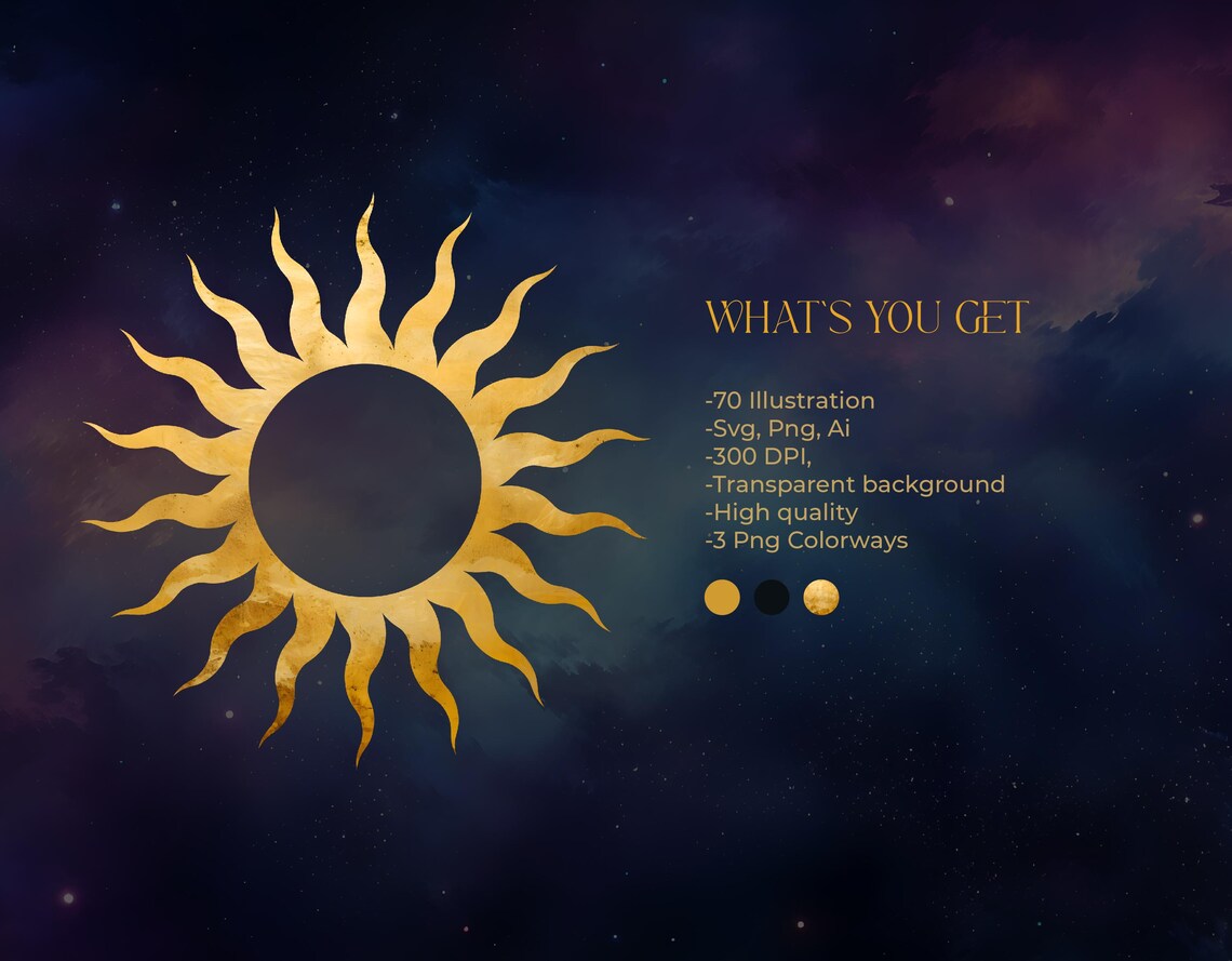 Celestial Stars, Moon and Sun Png & Svg Clipart | Gold Stars, Sunburst ...