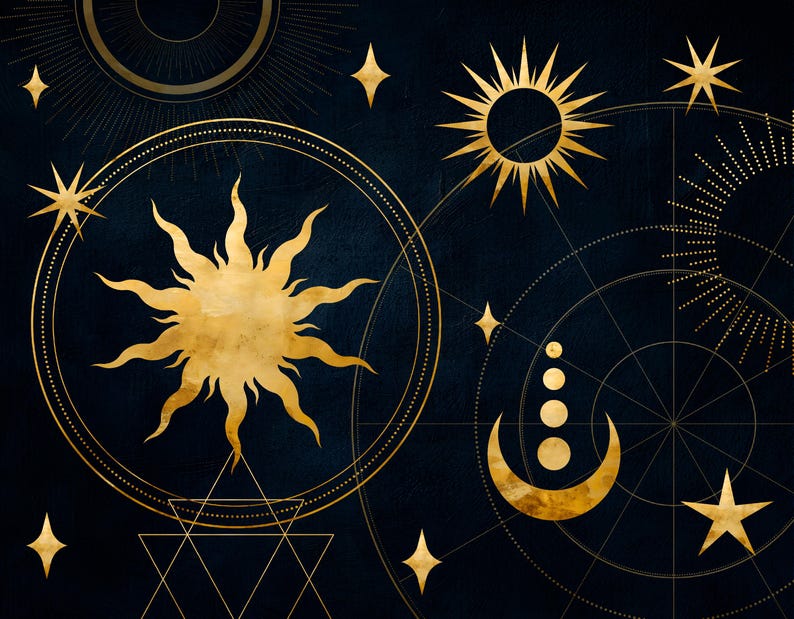 Celestial Stars, Moon and Sun Png & Svg Clipart | Gold Stars, Sunburst ...