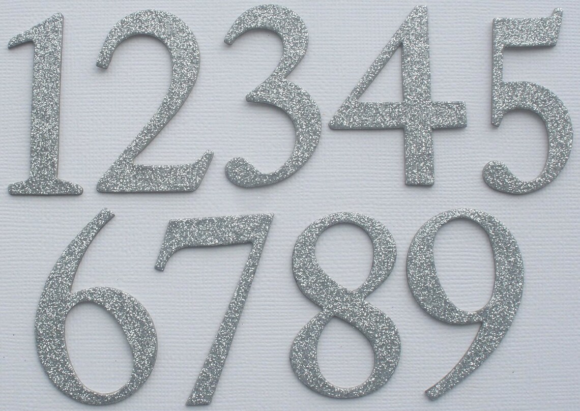 2 Inch Silver Glitter Table Numbers Glittered Card - Etsy