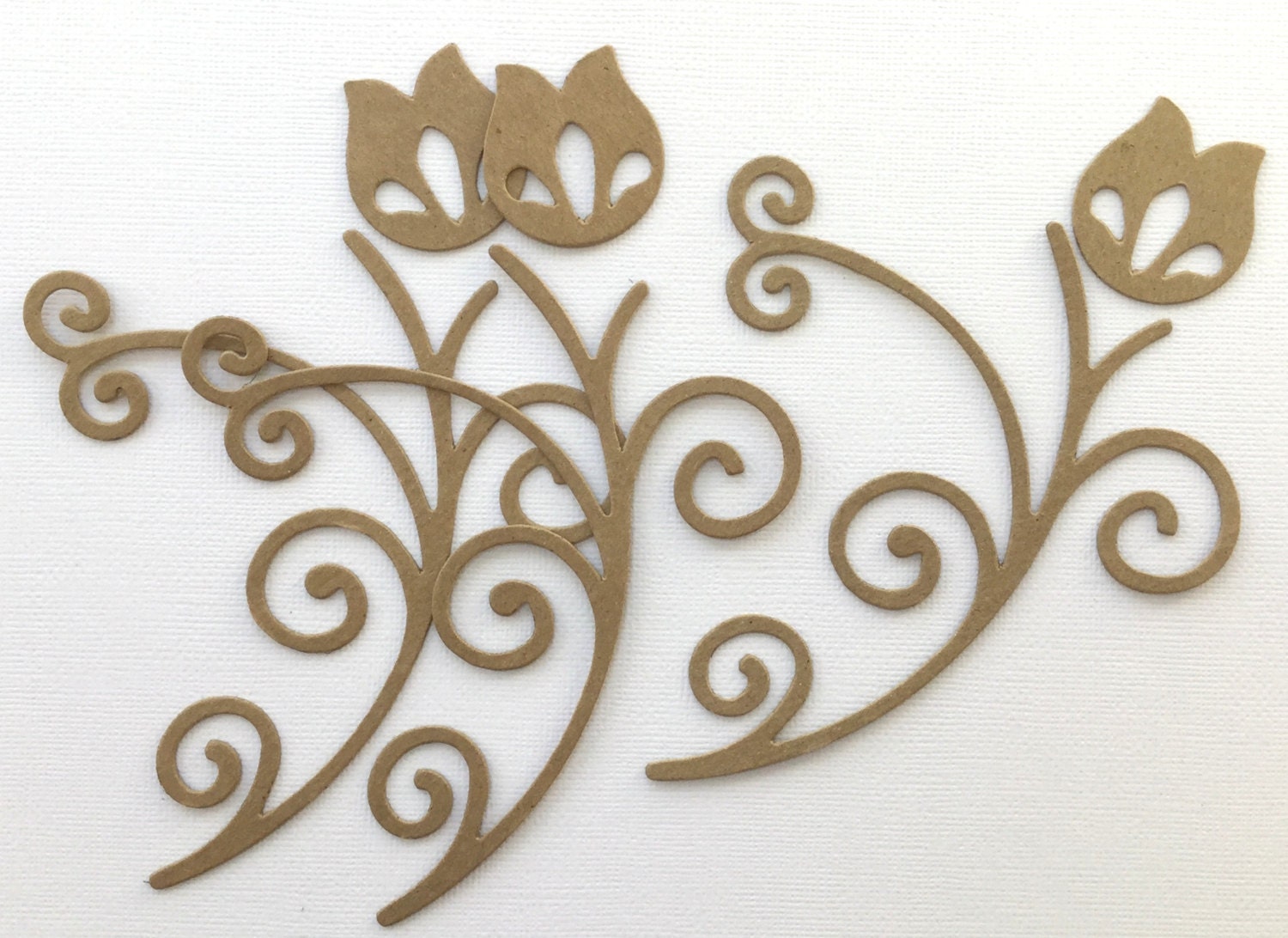 Chipboard Die Cuts Floral Flourish Accent Swirl Bare Accent with Flower ...