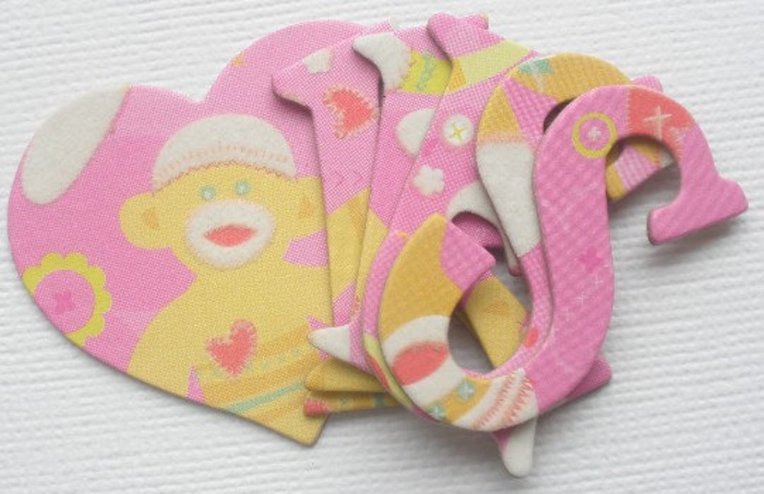 Sock Monkey Chipboard Letters Alphabet Die Cuts: Letter | Hearts | Tag ...