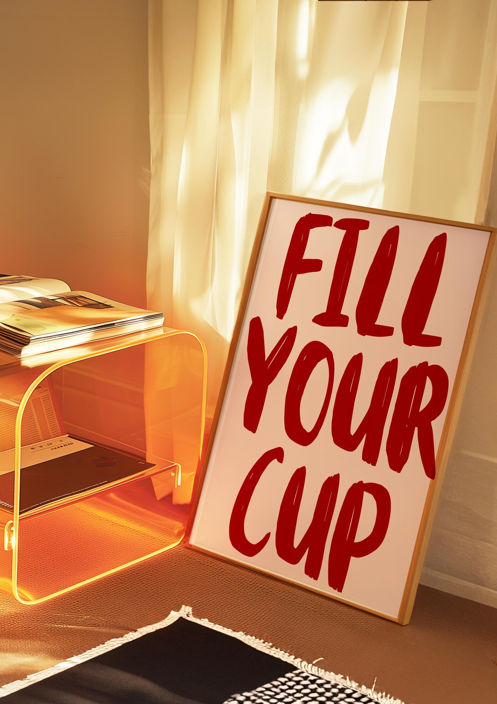 Self Care Fill Your Cup Typography Wall Art, Motivational Poster ...