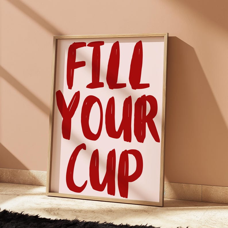Self Care Fill Your Cup Typography Wall Art, Motivational Poster ...