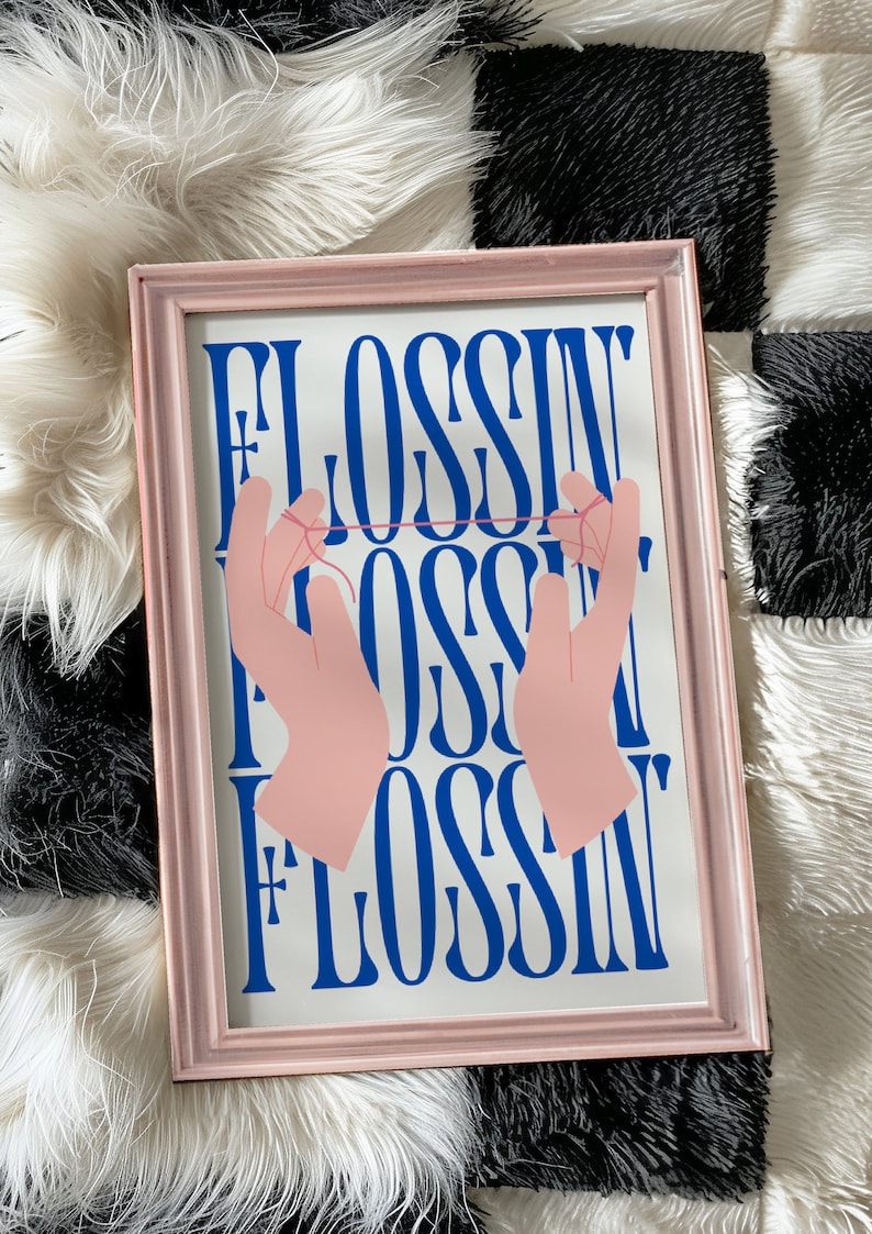 Flossing Oral Hygiene Poster, Instant Downloadable Art for Dentists ...