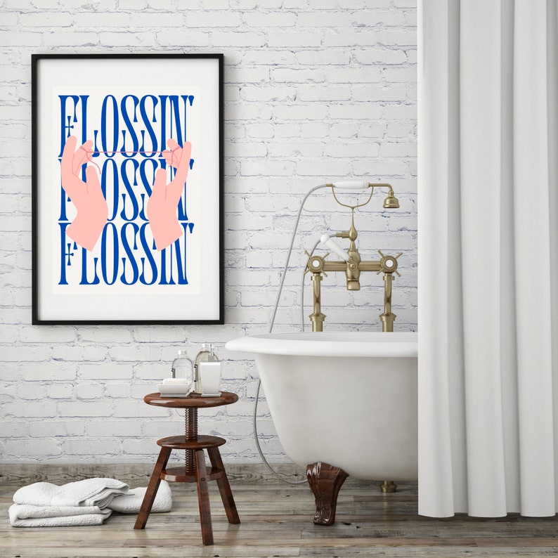 Flossing Oral Hygiene Poster, Instant Downloadable Art for Dentists ...