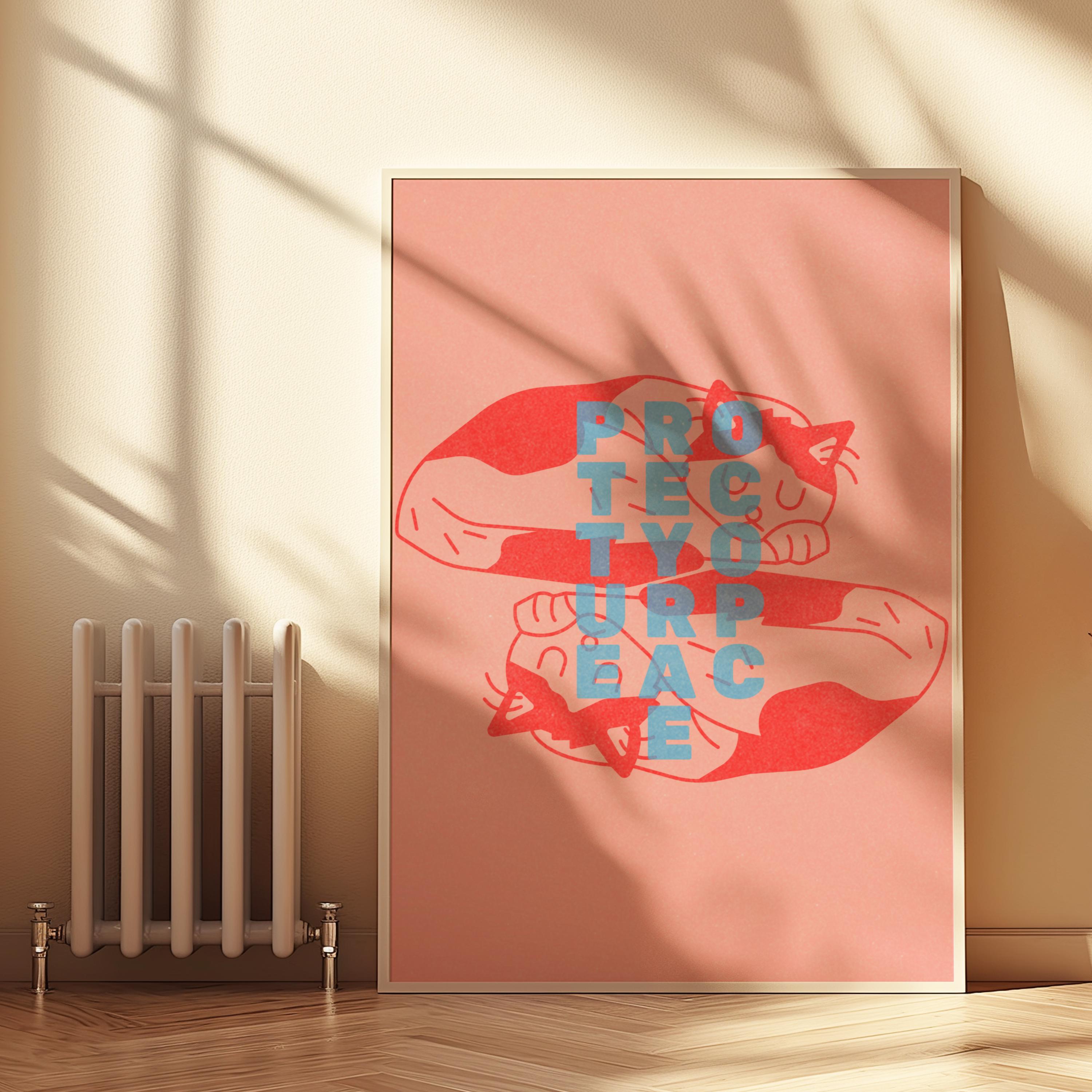 Funky Screen Print Style Cat Poster, Mental Health Instant Download ...