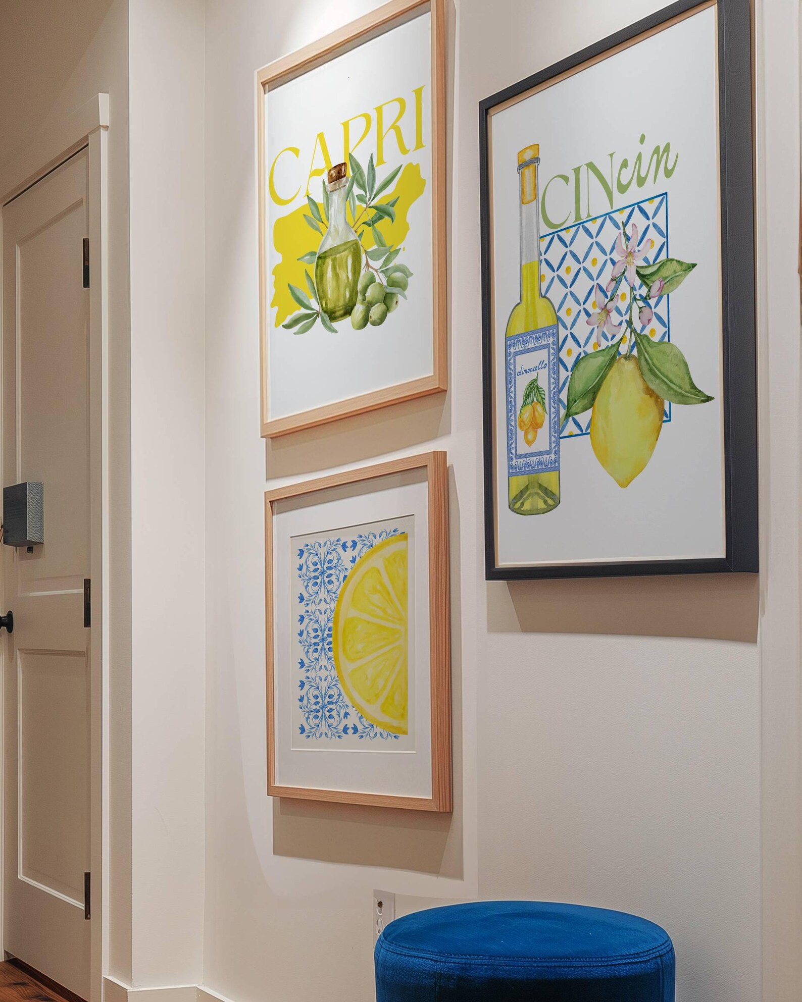 Capri Print Set, Limoncello Alcohol Wall Art, Bar Cart Posters, Olive ...