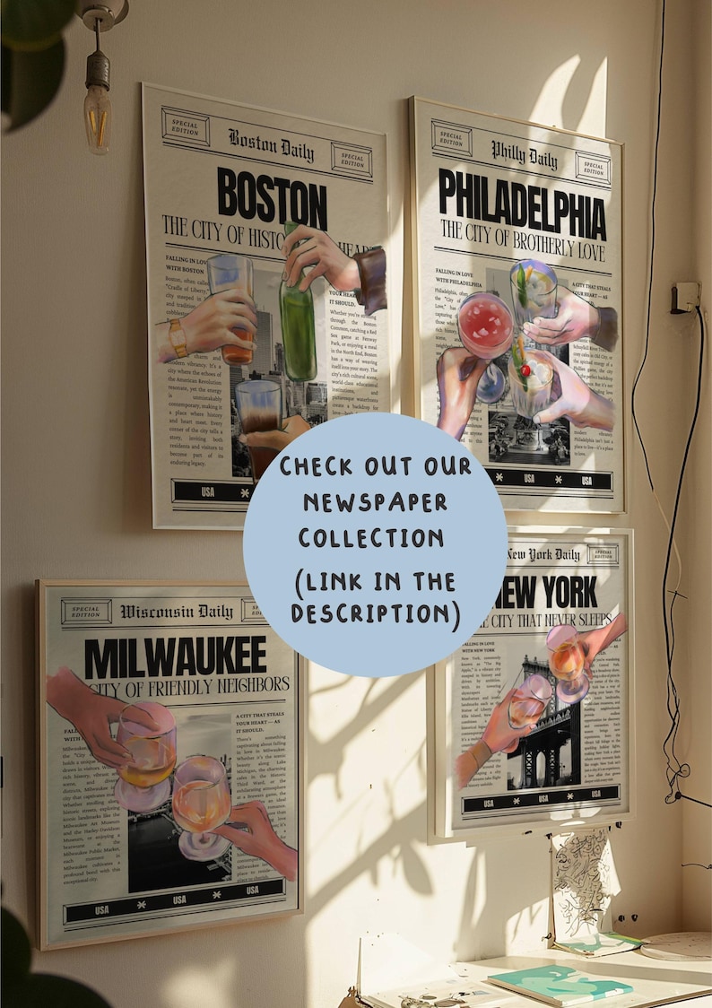 Chicago Wall Art, Cheers Newspaper Poster, Cocktails Print, Alcohol Art ...