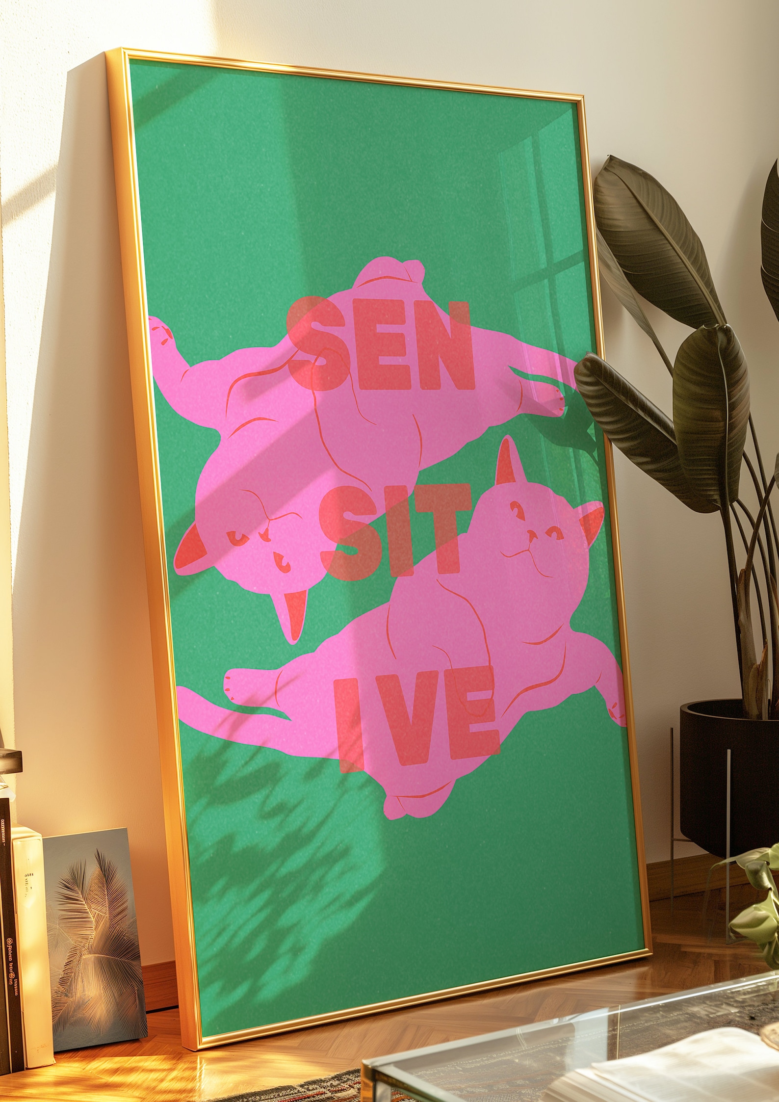Screenprint Style Pink Cat Print, Maximalist Wall Art (digital Download ...