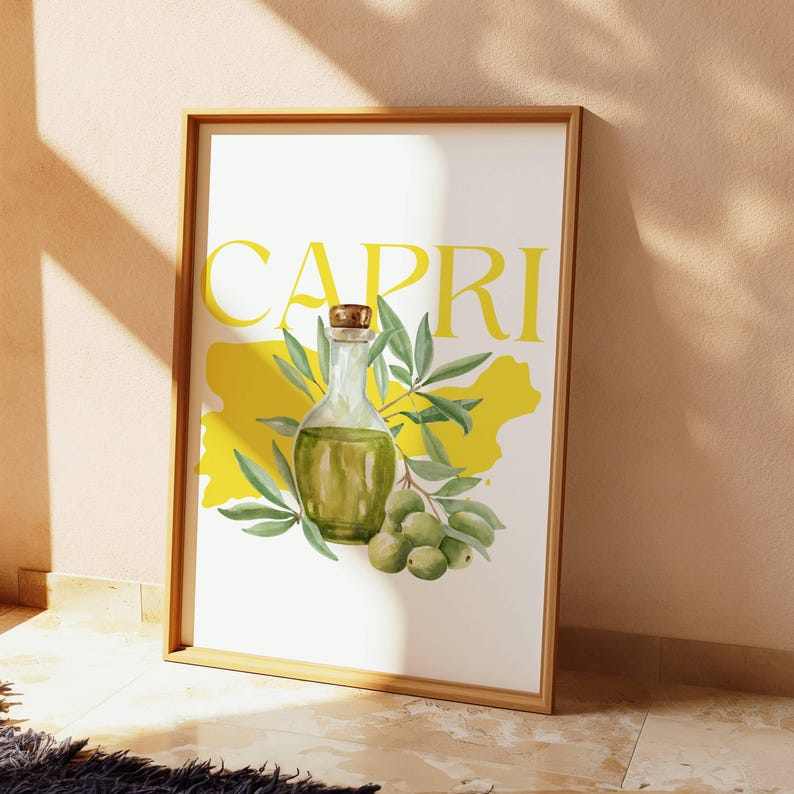 Capri Print Set, Limoncello Alcohol Wall Art, Bar Cart Posters, Olive ...