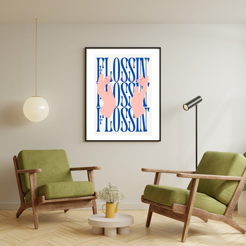 Flossing Oral Hygiene Poster, Instant Downloadable Art for Dentists ...