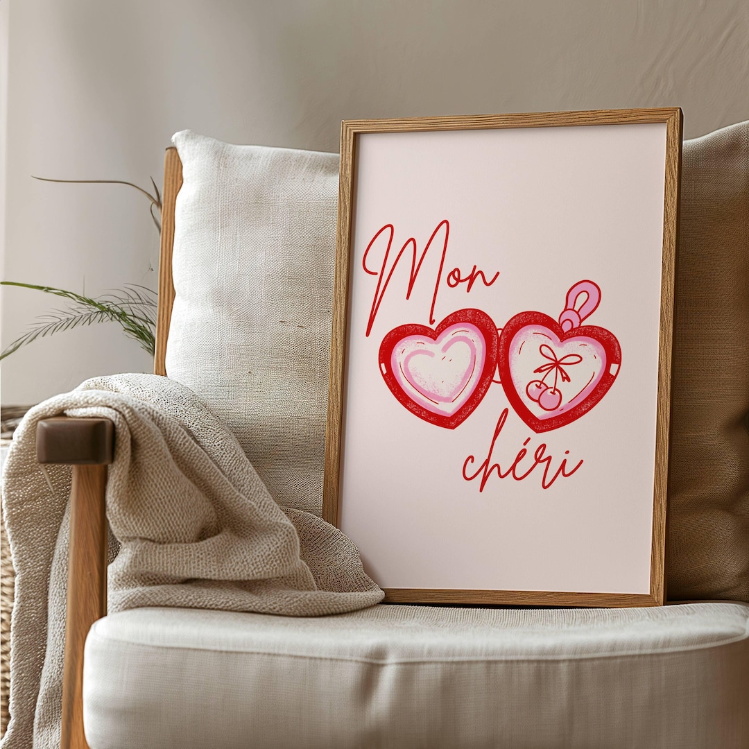 Mon Cheri French Quote Poster, Trendy Prints, Coquette Dorm Room Decor ...