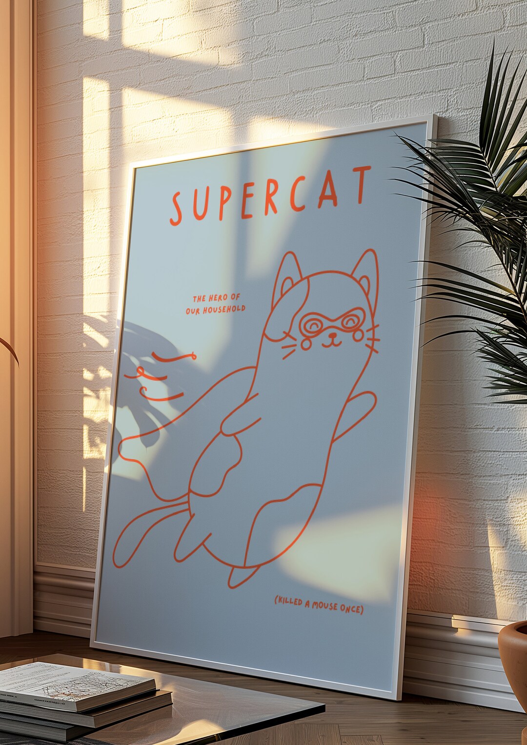 Super Hero Cat Poster, Doodle Style Wall Art, Dopamine Decor, Trendy ...