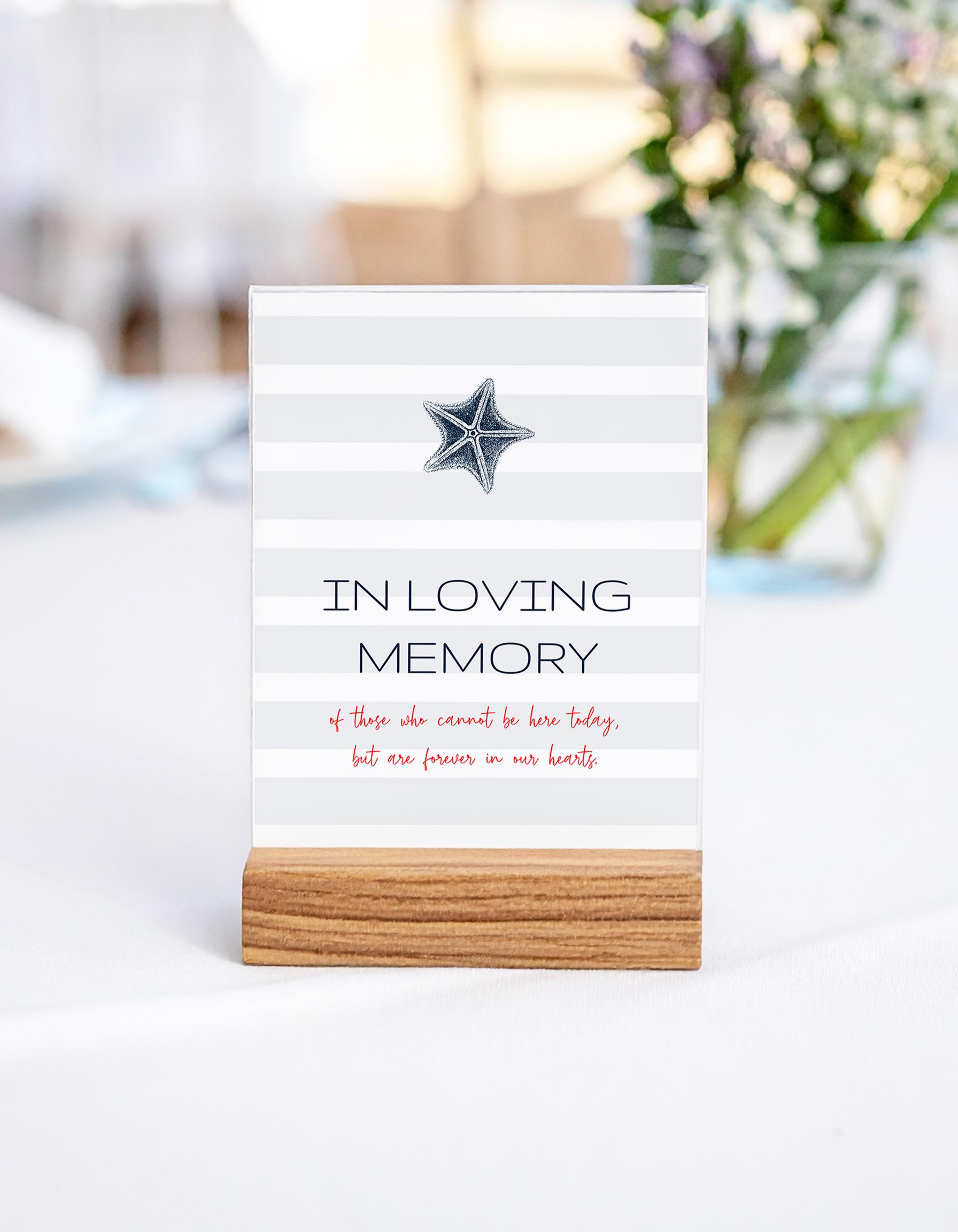 Coastal Wedding in Loving Memory Sign Template | Nautical Stripes ...