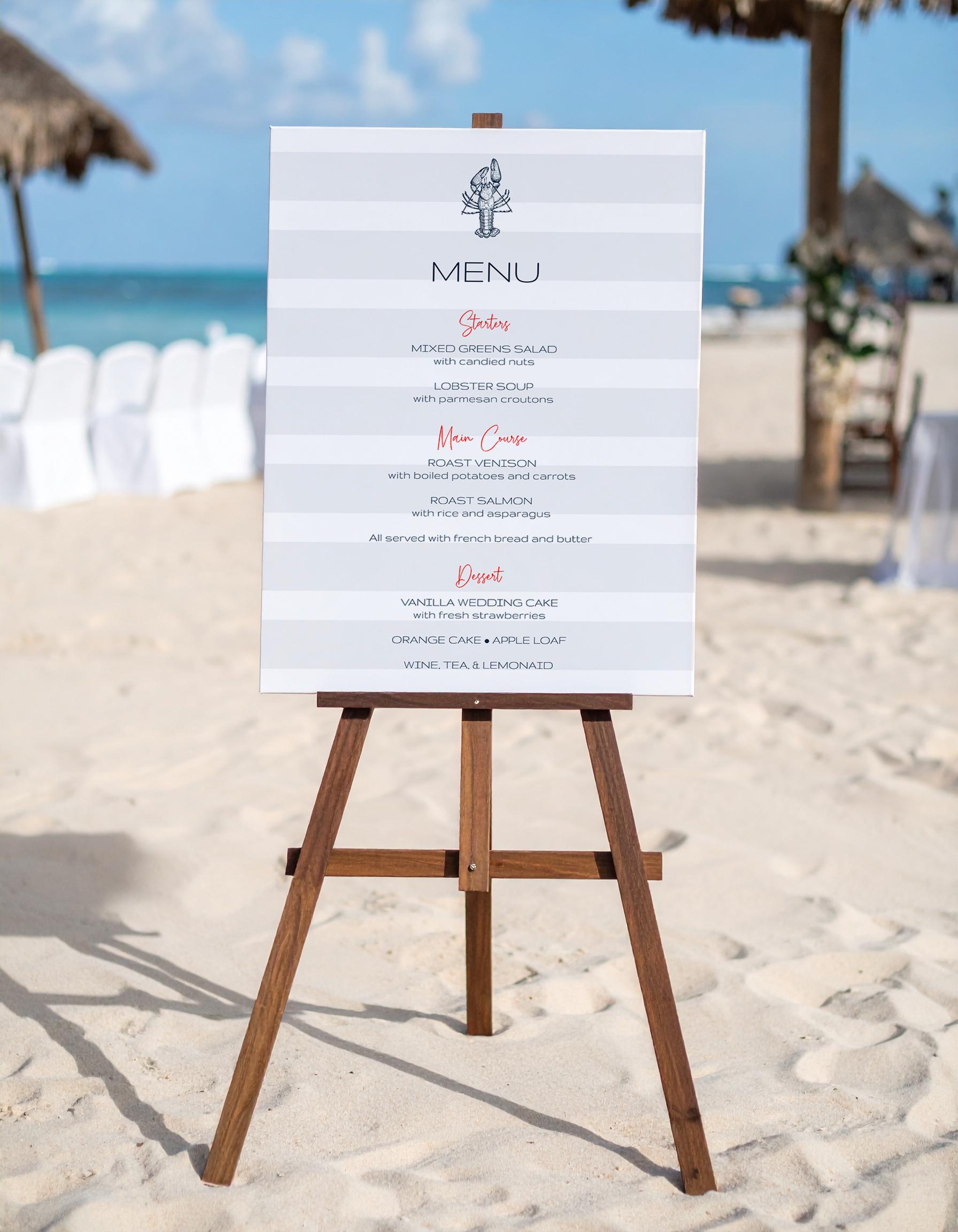 Coastal Wedding Menu Sign Template | Nautical Stripes (digital Download ...