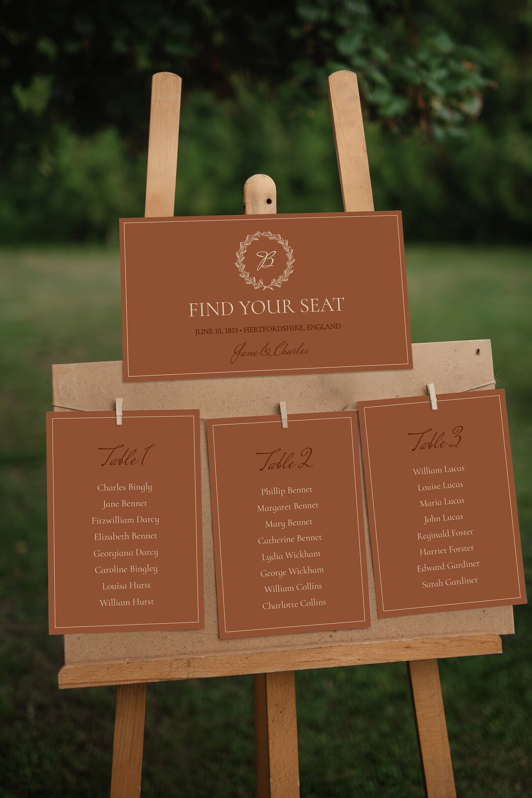 Seating Chart Card Wedding Template Classic Monogram Initial Editable ...