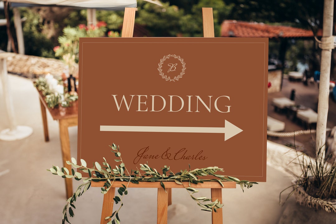 Directional Sign Wedding Template Classic Monogram Initial Signage ...