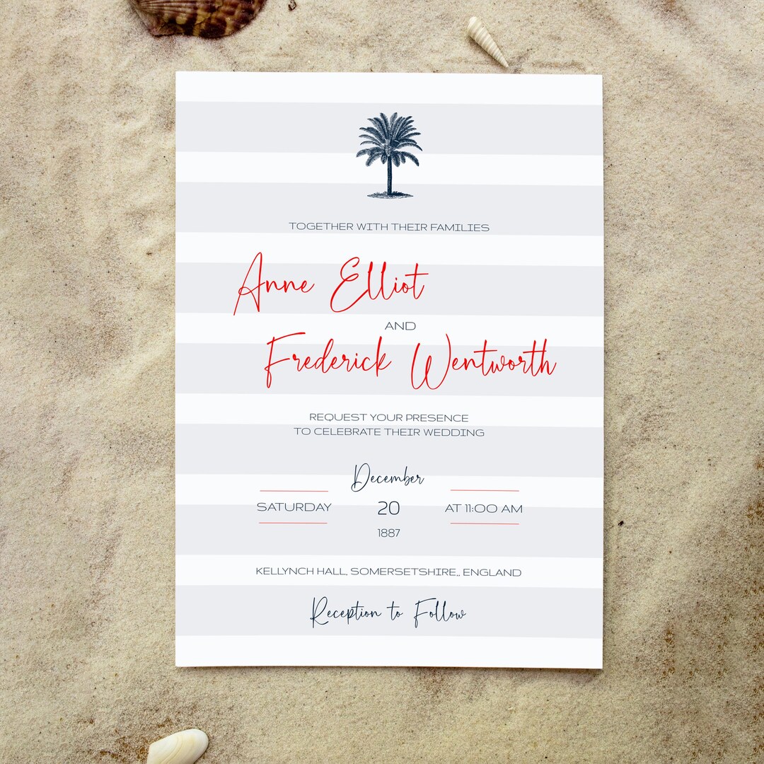 Stripe Nautical Wedding Invitation Template | Beach Wedding Invite ...