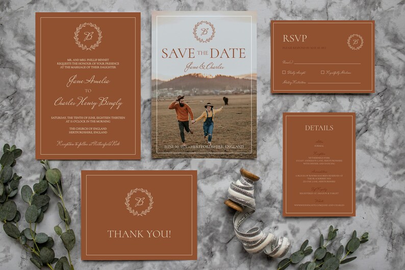 Terracotta Laurel Wedding Invitation Suite | Classic 7-piece (digital ...