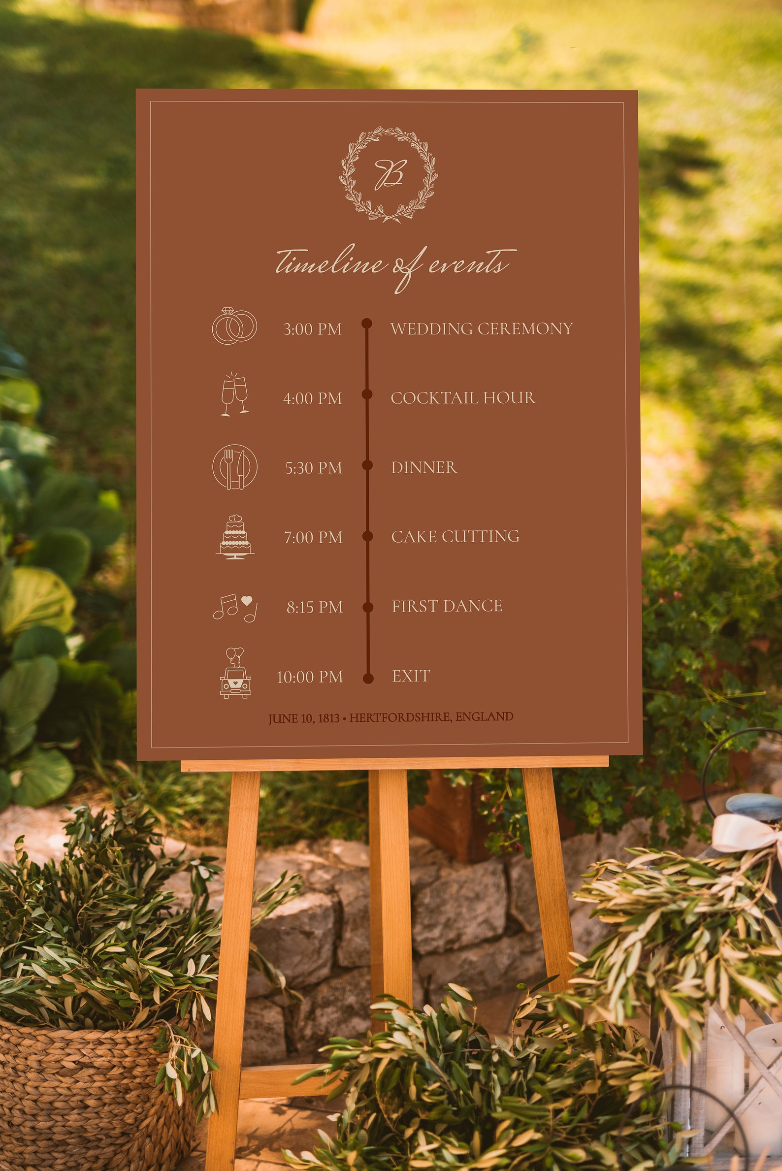 Timeline Sign Wedding Template Classic Monogram Initial Editable Sign ...