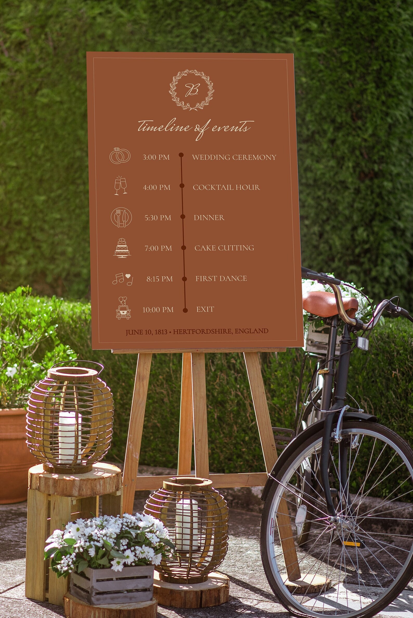 Timeline Sign Wedding Template Classic Monogram Initial Editable Sign ...