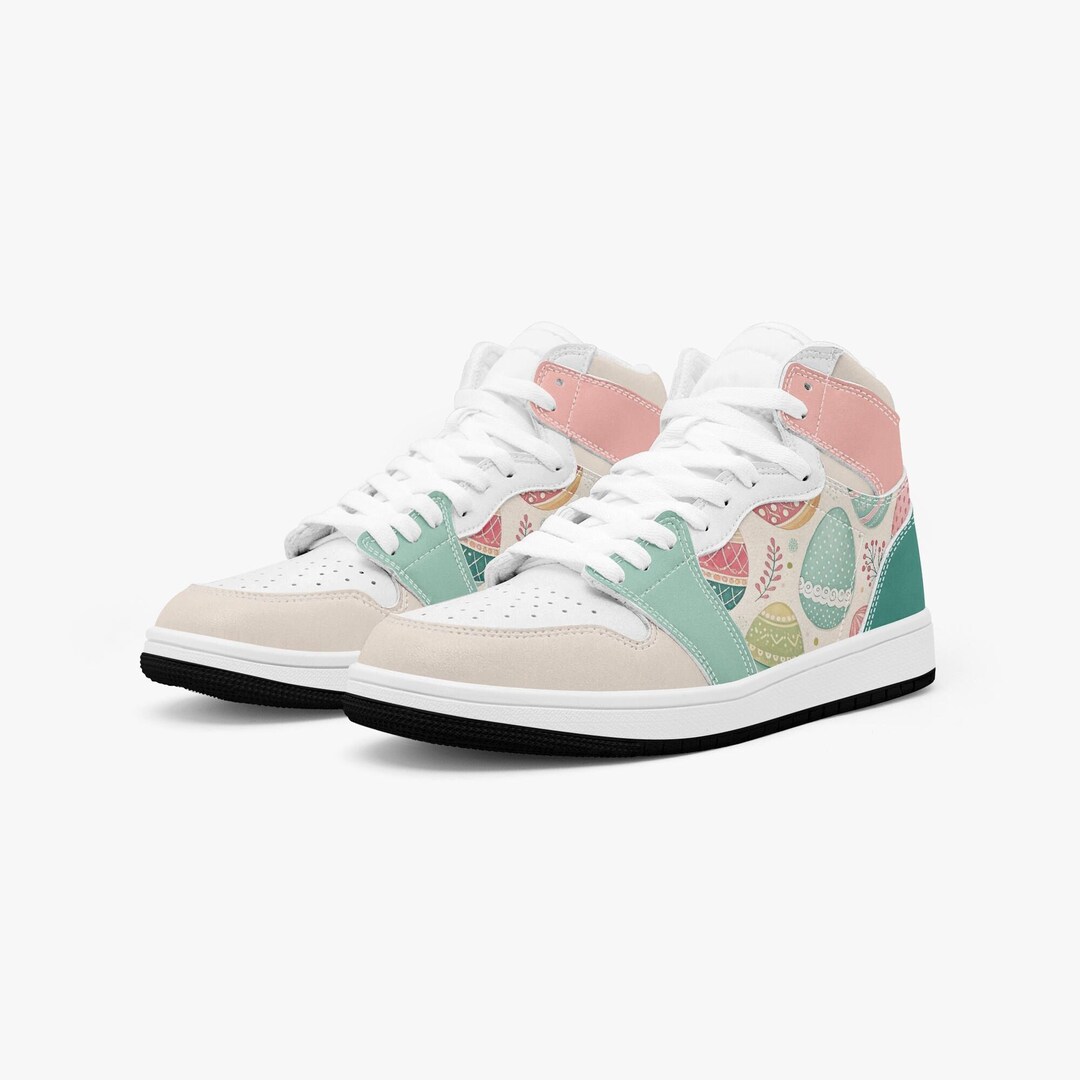 Easter High-top Leather Sneakers, Unisex Easter Shoes, Easter Egg Shoes ...