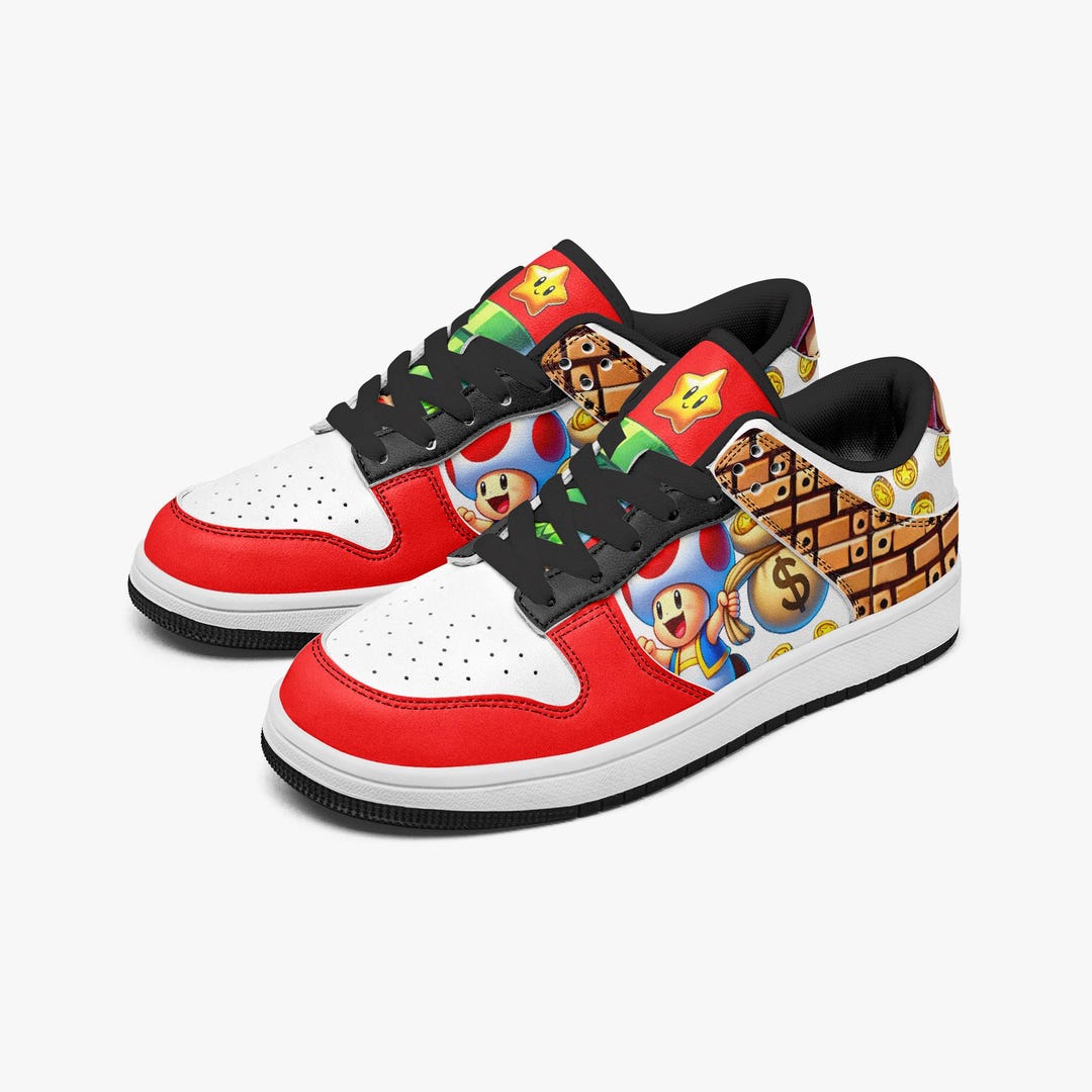 Toad Leather Sneakers, Mario Inspired Sneakers, Mario Toad Shoes ...