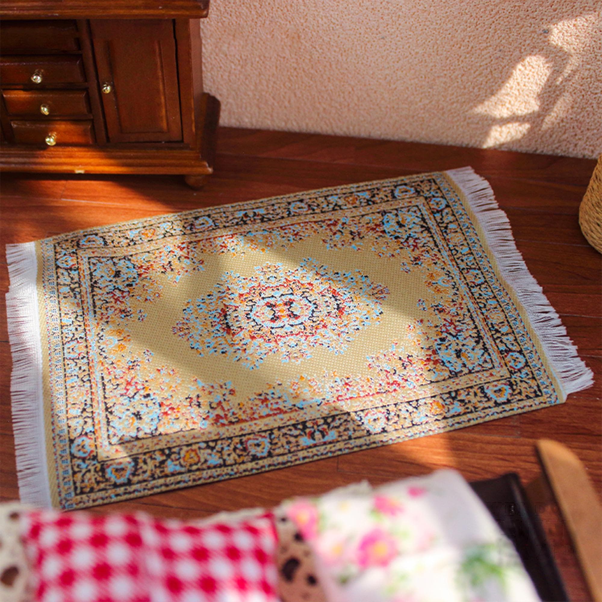 Dollhouse Miniature Turkish Persian Rug – 1:12 Scale Floor Décor Carpet ...