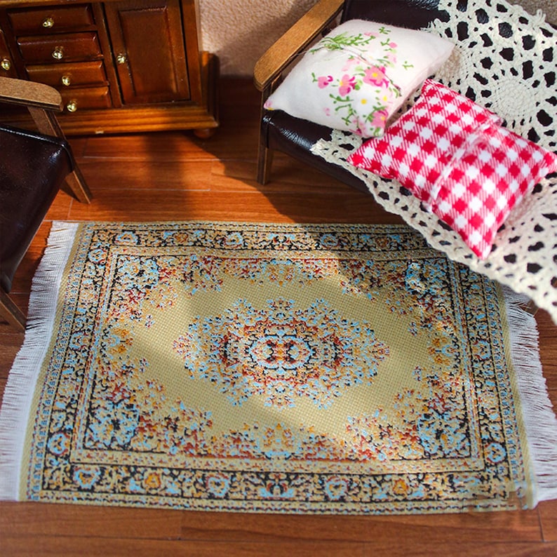 Dollhouse Miniature Turkish Persian Rug – 1:12 Scale Floor Décor Carpet ...