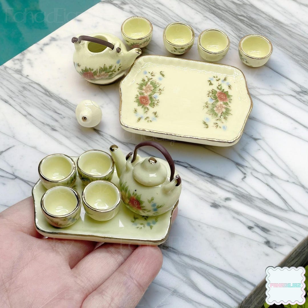 Miniature Dollhouse 1:12 Miniature Ceramic Tea Set | Realistic ...