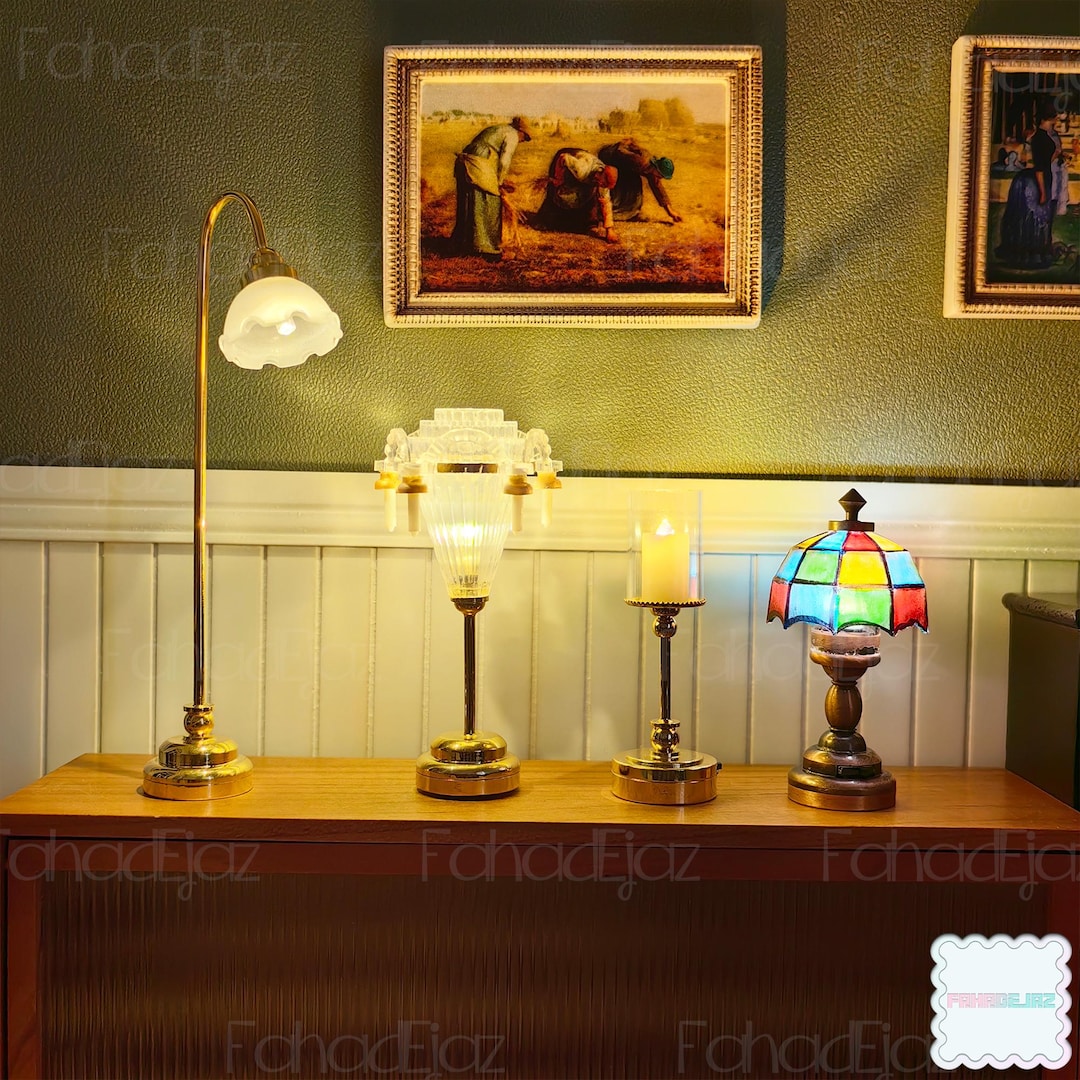 Miniature Dollhouse Gold Swivel Light Miniature Ceiling Light Battery ...