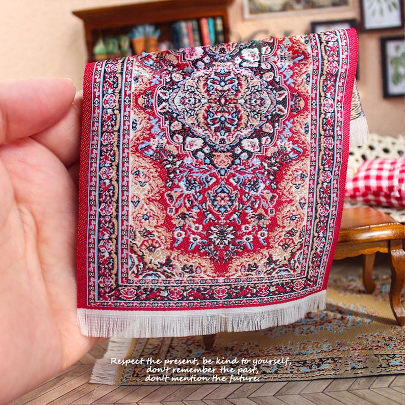 Dollhouse Miniature Turkish Persian Rug – 1:12 Scale Floor Décor Carpet ...