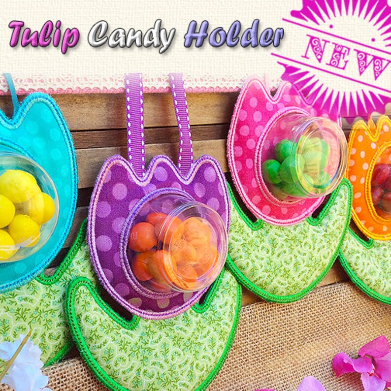 Tulip Candy Holder Embroidery Design Spring Applique 5x7 Hoop - Etsy