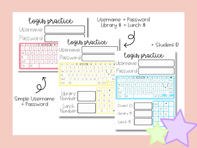 Login Practice Sheets - Etsy