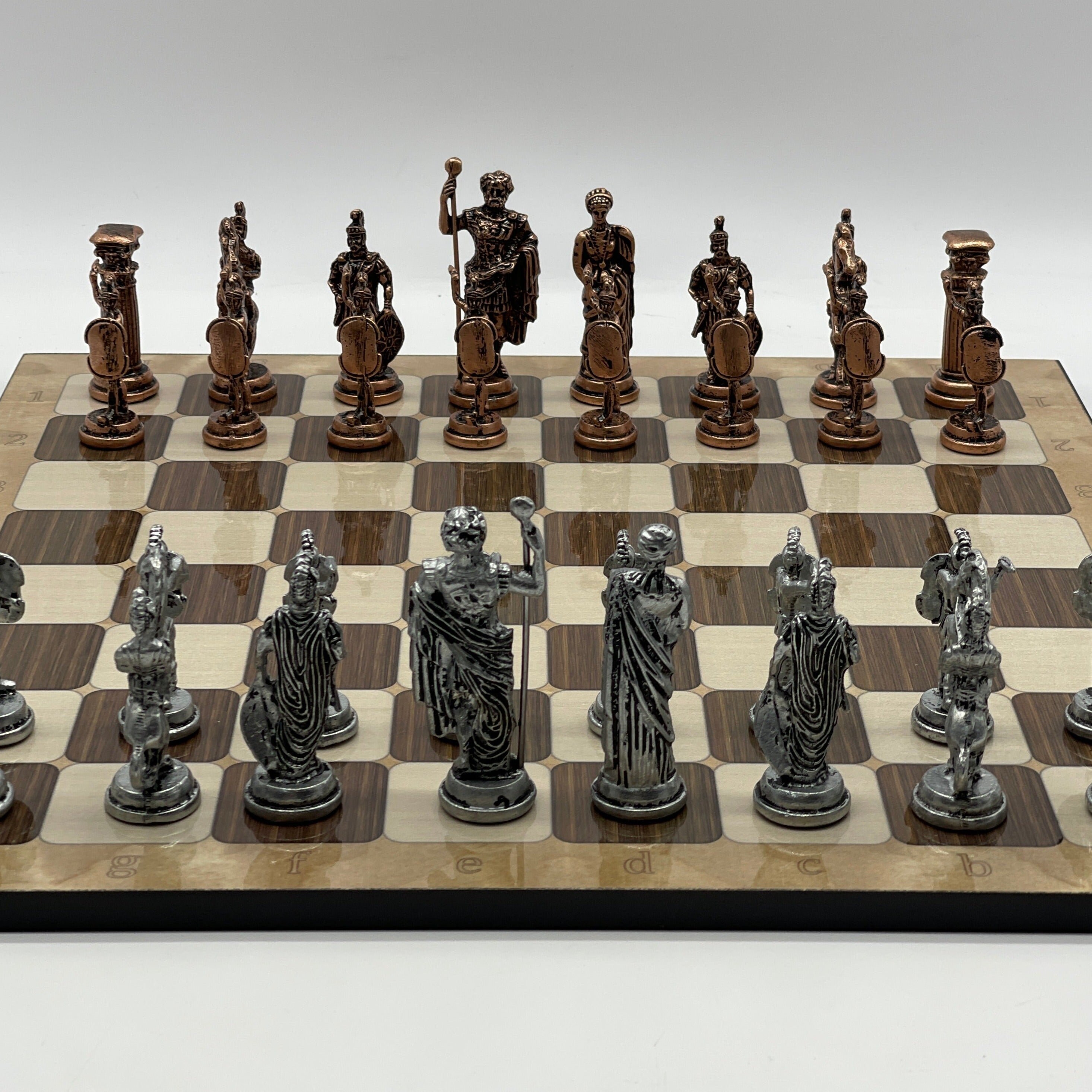 Large Black Marble Patterned Folding Chess Set With Romans Metal Chess ...