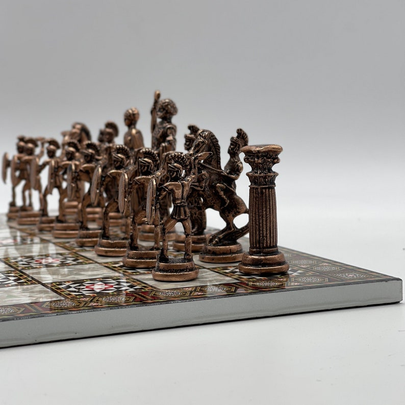 Large Black Marble Patterned Folding Chess Set With Romans Metal Chess ...