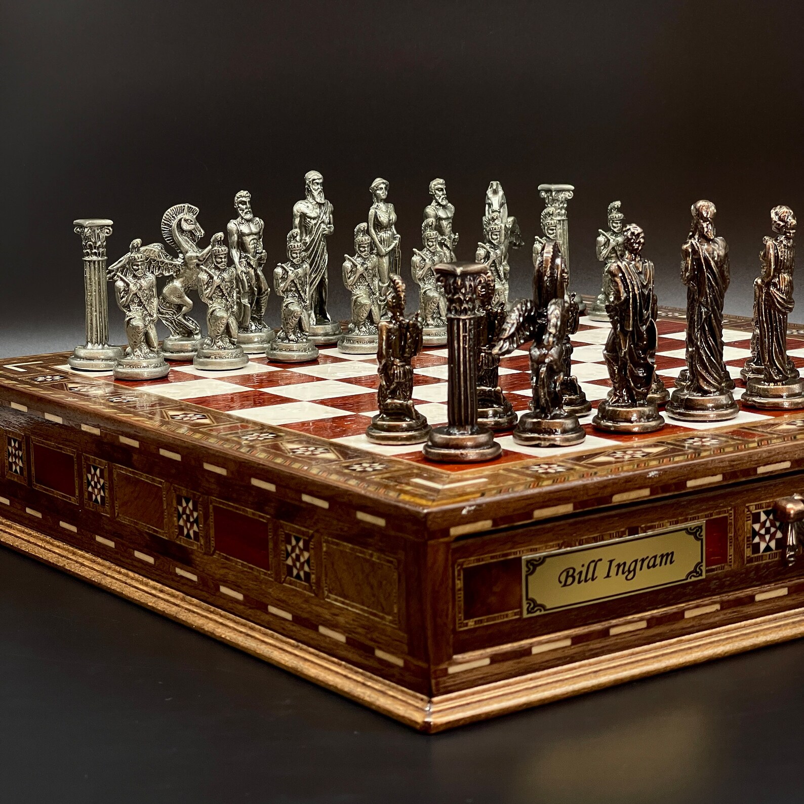 Personalized Wooden Chess Set With Storage, Pegasus Metal Chess Pieces ...